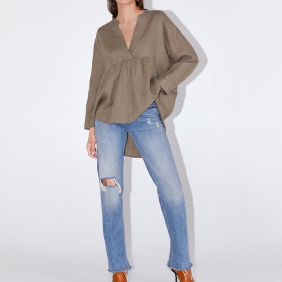 Zara | Tops | Zara Voluminous Linen Blouse | Poshmark